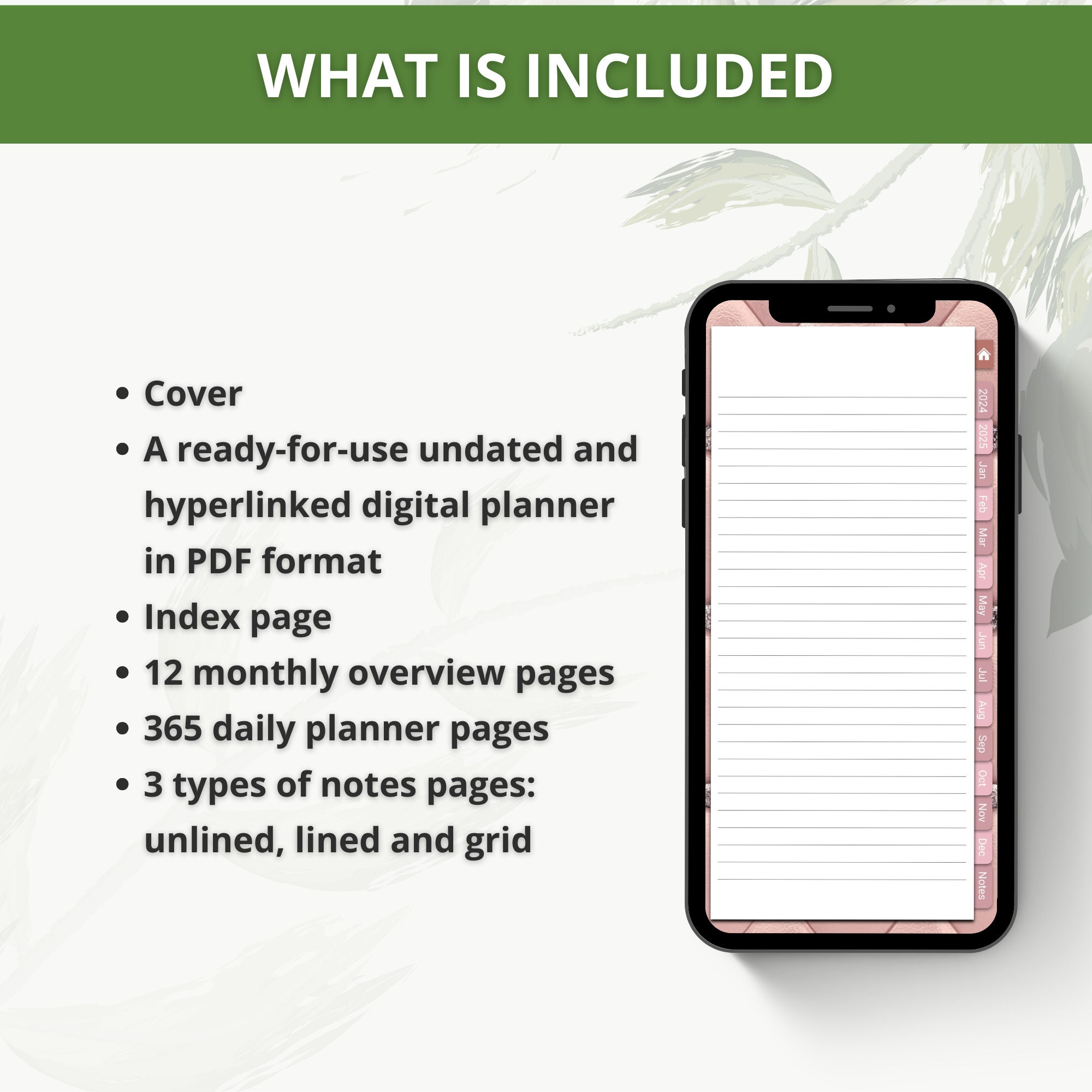 Undated Cell Phone Digital Planner, Rose Gold Digital Planner, Digital ...