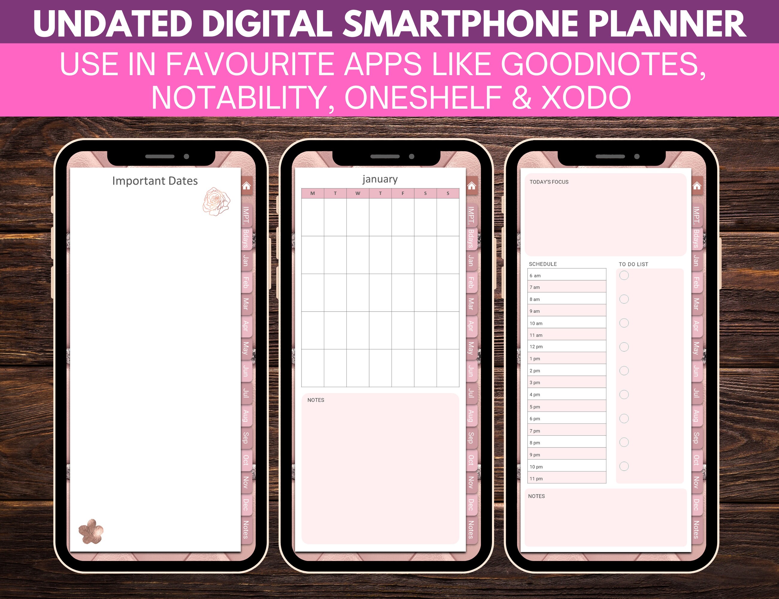 Undated Cell Phone Digital Planner Rose Gold Digital Planner - Etsy