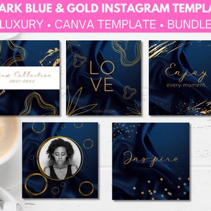 Luxury Dark Blue Gold Social Media Instagram Canva Templates, Navy Gold ...