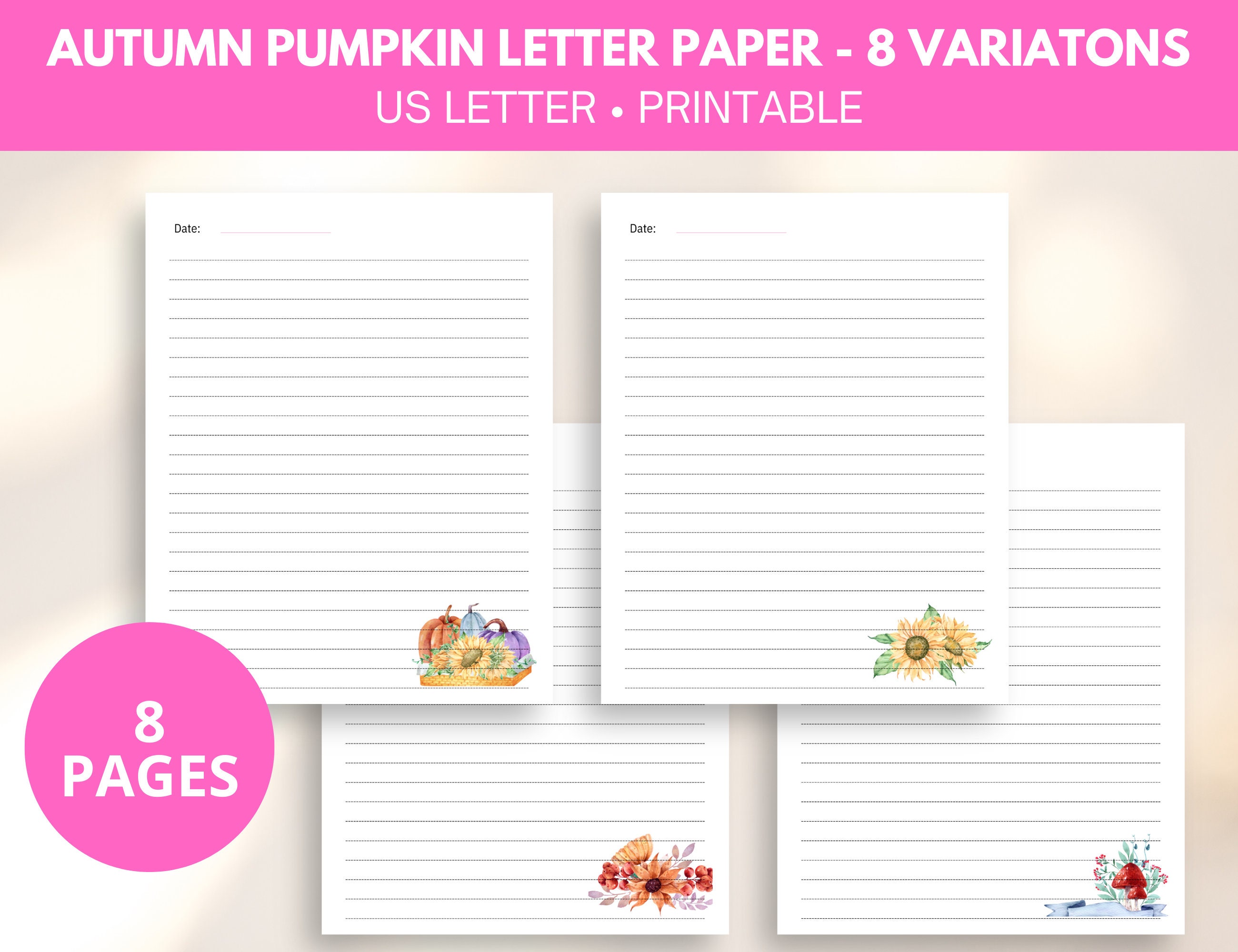 Autumn Letter Paper, Printable Letter Paper, Floral Stationery Paper ...