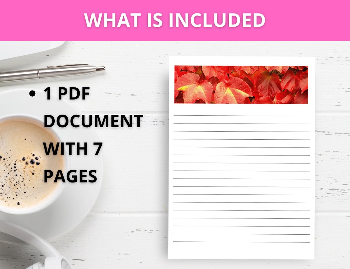 Printable Autumn Stationery, Autumn Notepad, Printable Notes Page ...