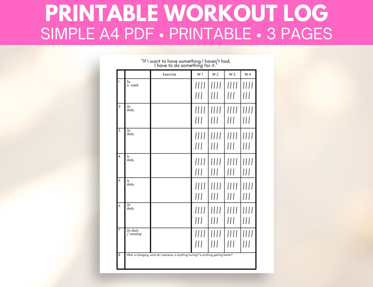 Exercise Tracker Printable, Exercise Tracker Sheet, Workout Log ...