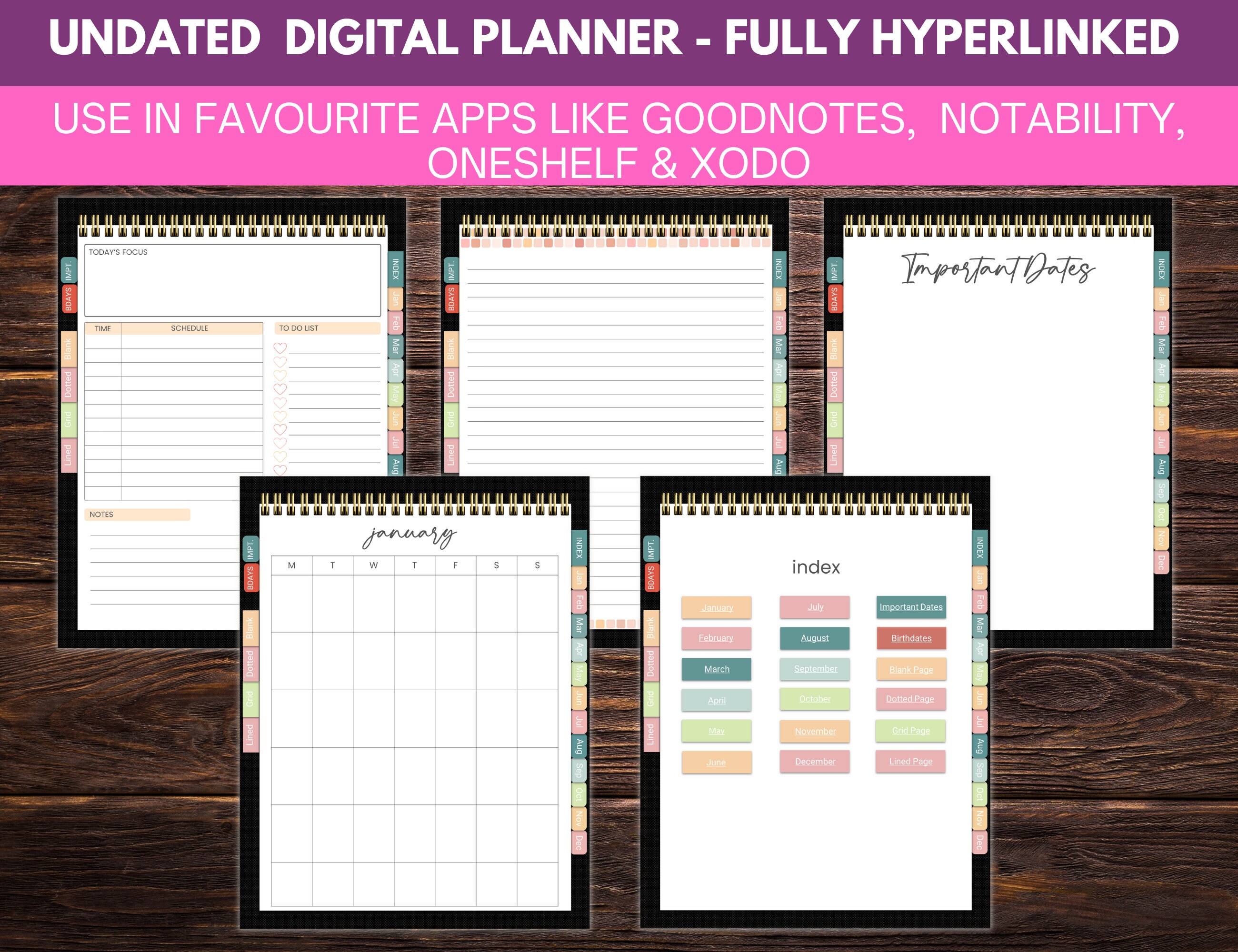 Undated Digital Planner for Goodnotes, Digital Planner Ipad, Digital ...