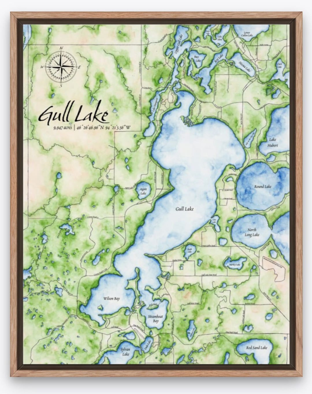 Gull Lake, Minnesota| Fine Art Prints of Hand-painted Watercolor Map ...