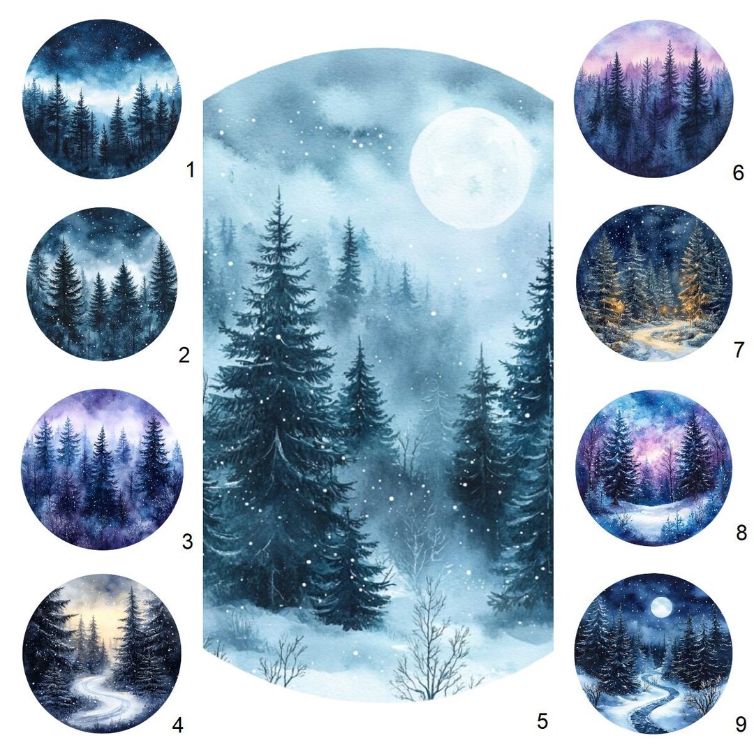Winter Forest Round Forest Scene Adult Moon Night Scene Iron-on Patch ...