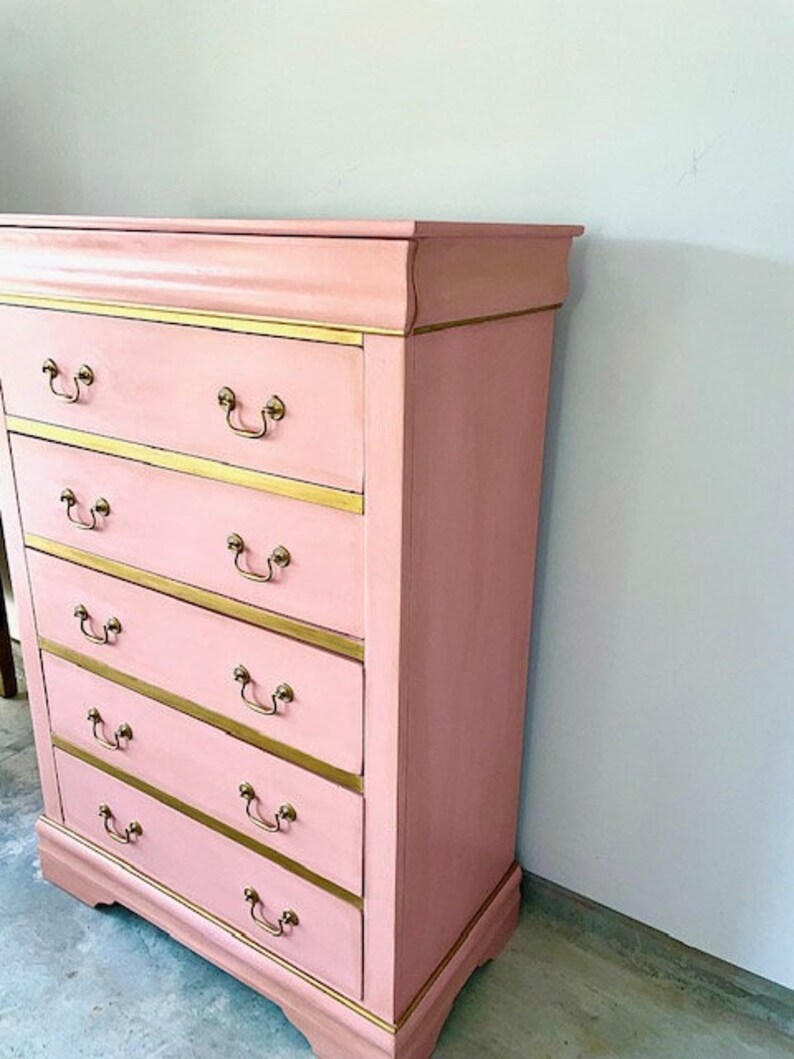 Lovely Pink Tallboy Dresser, Bedroom Furniture, Pink Dresser, Closet ...