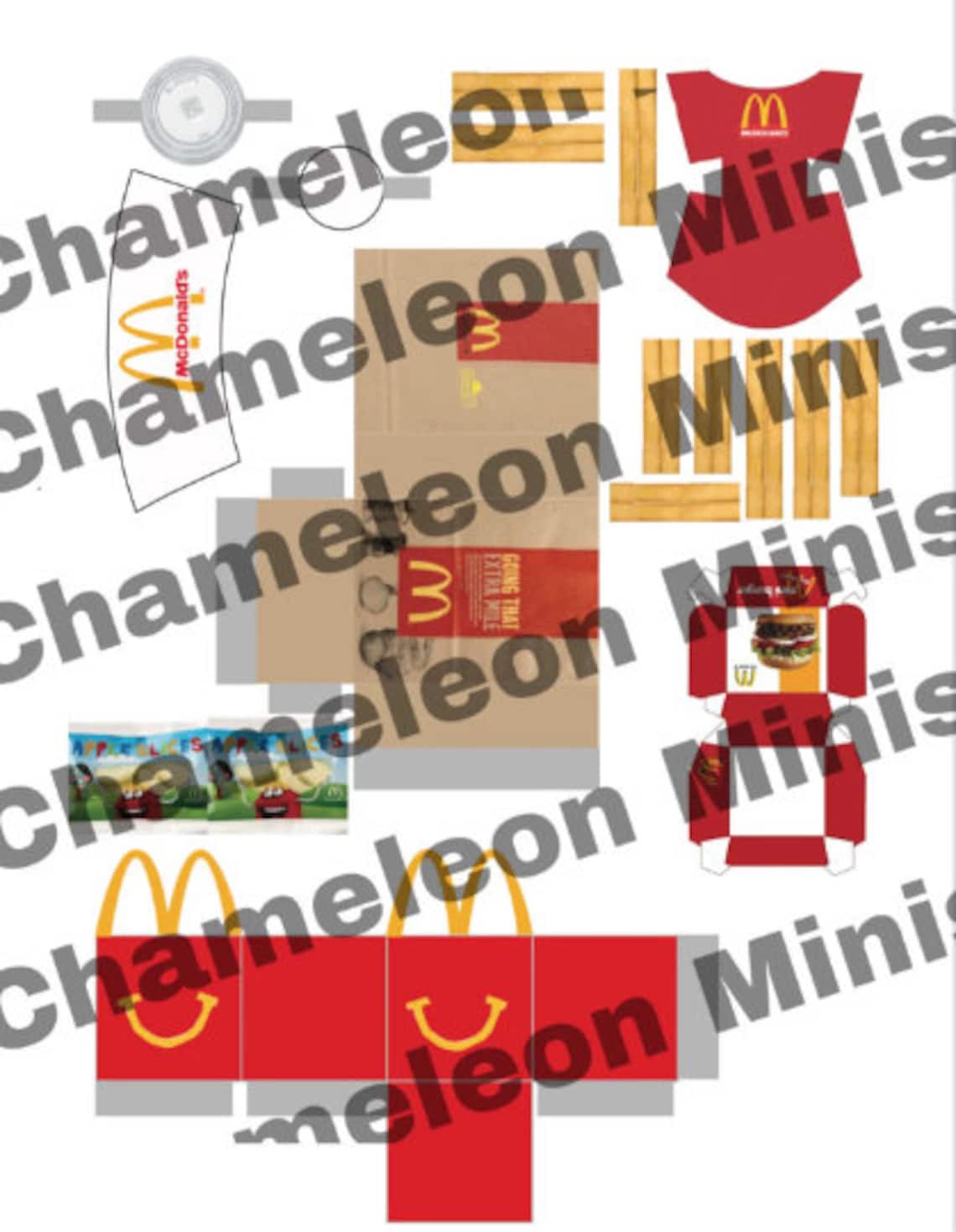 Printable 1:12 Mcdonalds Pack - Doll Toys - DIY Instant Download - Dolls - Mini / Miniature Toy ...