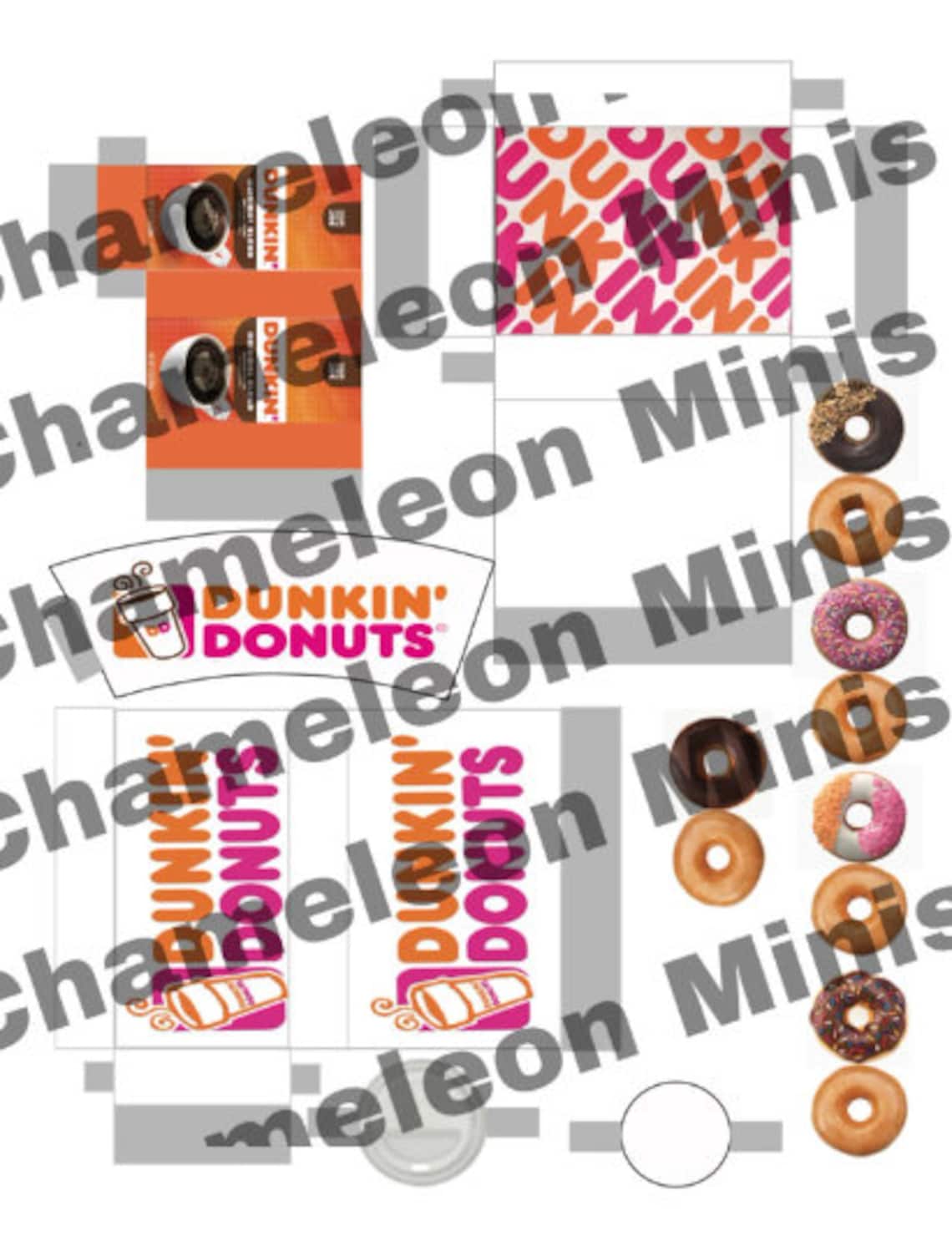 Printable 1:6 Dunkin Donuts Pack - Doll Toys - DIY Instant Download - Dolls - Mini / Miniature ...
