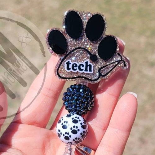 Vet Tech Paw Print Stethoscope Beaded Badge Reel ID Holder - Etsy