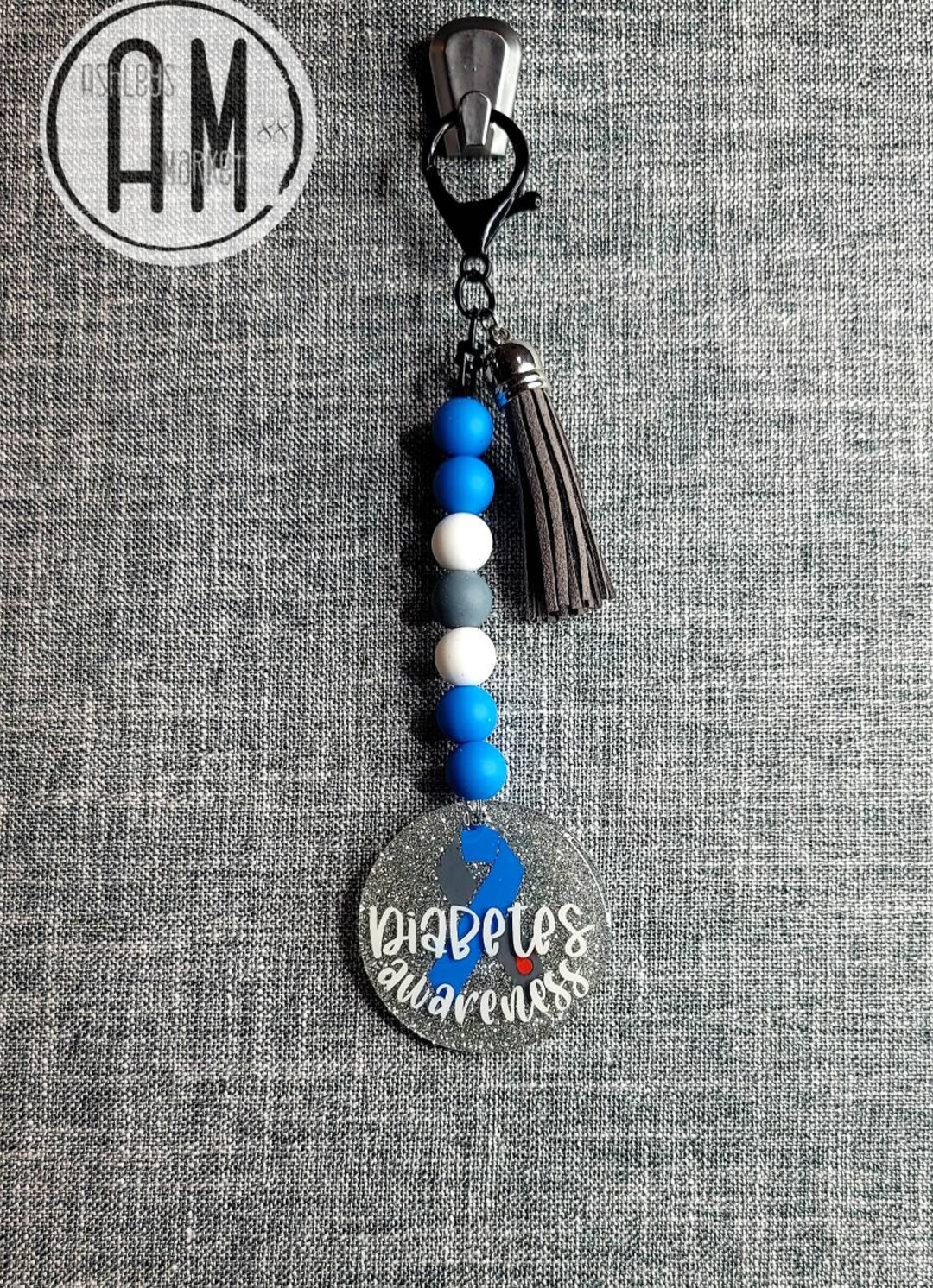 Diabetes Awareness Bag Charm November Keychain With Glitter and Ribbon ...