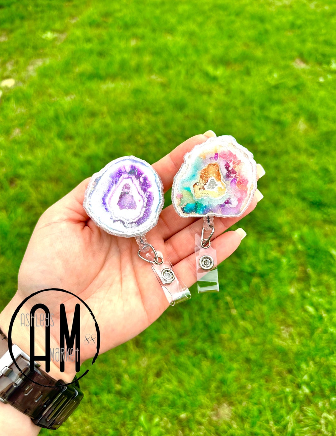 Geode Crystal Badge Reel | Rainbow Badge | Nurse Badge Reel | Teacher ...