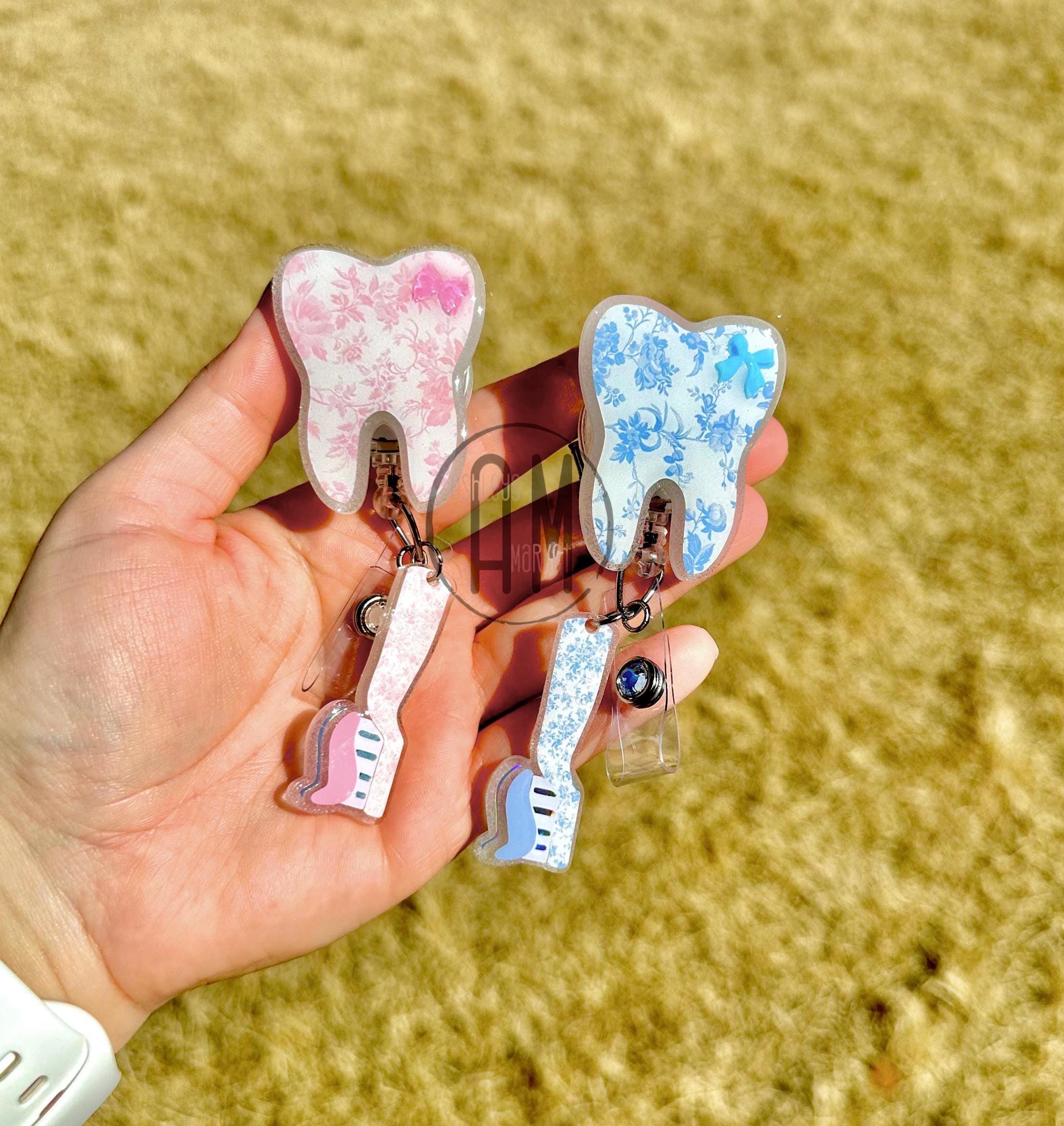Pink or Blue Toile Tooth Badge Reel | Dh Ldh Rda Rdh Cda | Dental ...