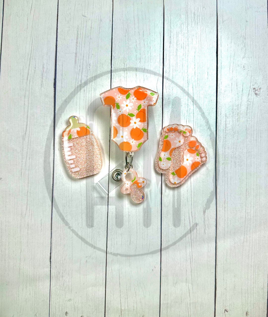 Peach Baby Bottle Badge Reel | Baby Feet Badge | NICU Nurse Badge Reel ...