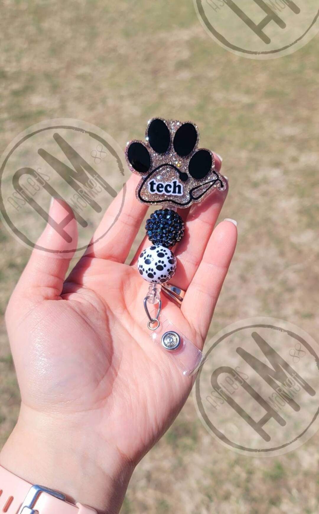 Vet Tech Paw Print Stethoscope Beaded Badge Reel | ID Holder ...