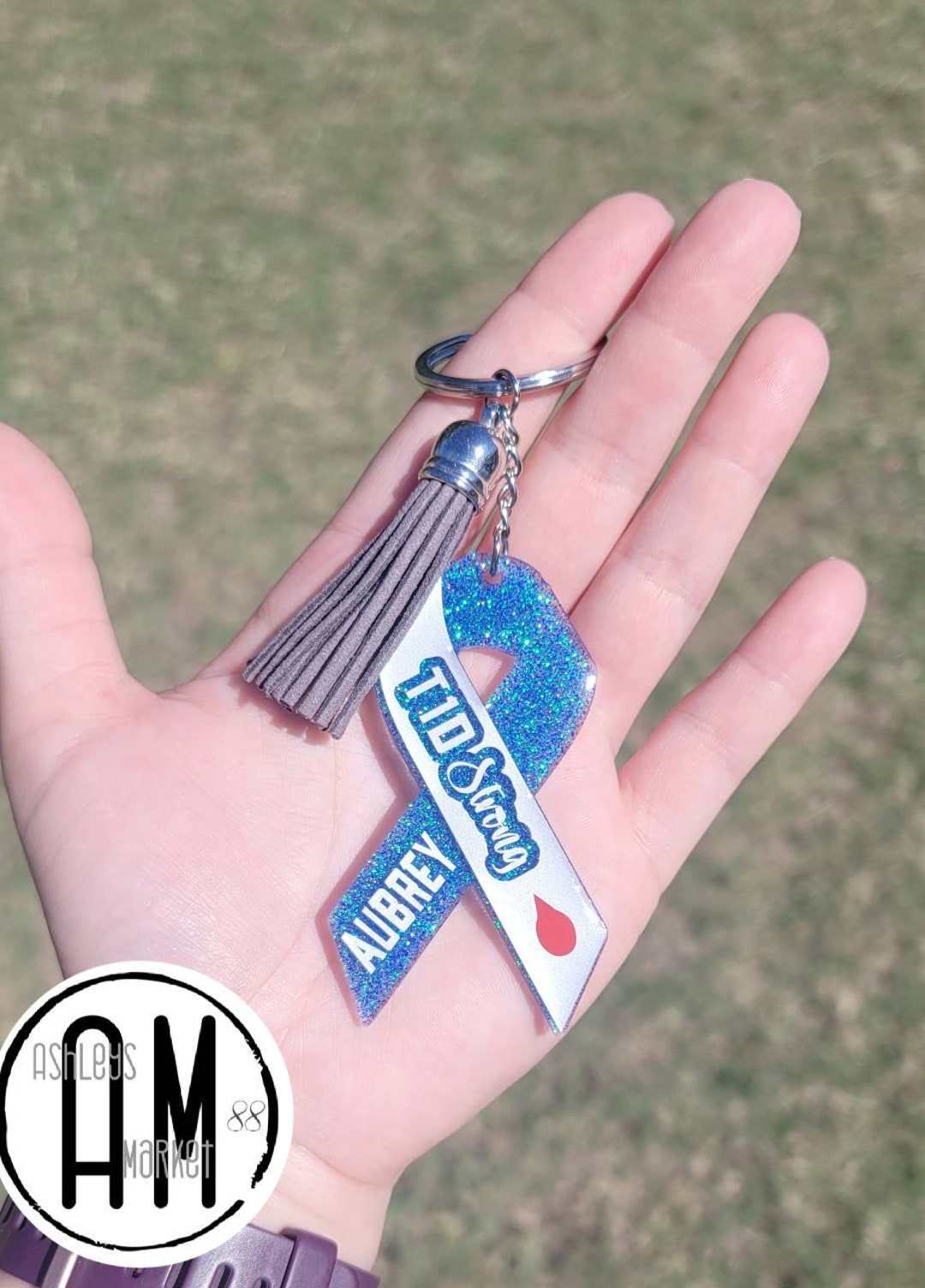 Diabetes Awareness Ribbon Personalized Keychain | Blue Ribbon | T1D ...