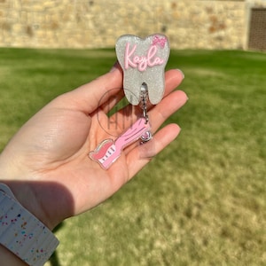 Pink Cutesy Personalized Tooth Badge Reel | Dh Ldh Rda Rdh Cda | Dental ...