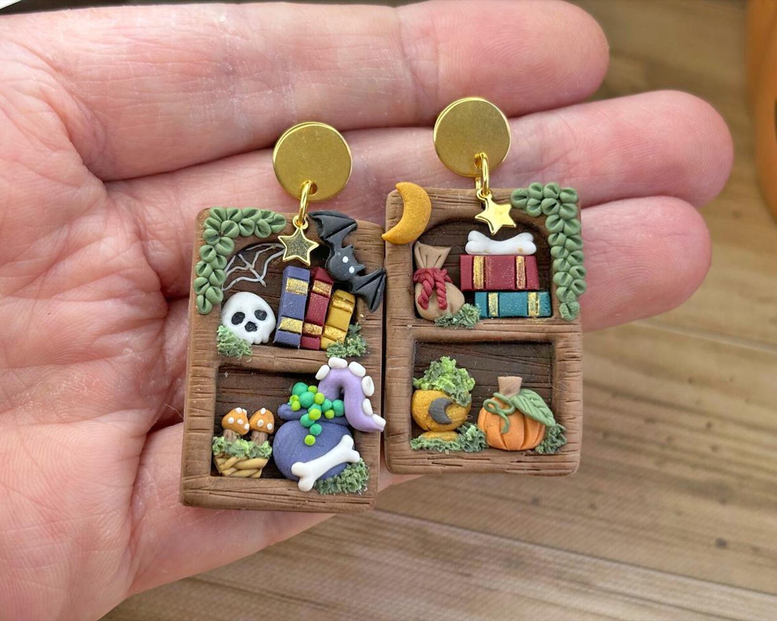 Halloween Bookshelf Polymer Clay Earrings Dark Academia Jewelry ...