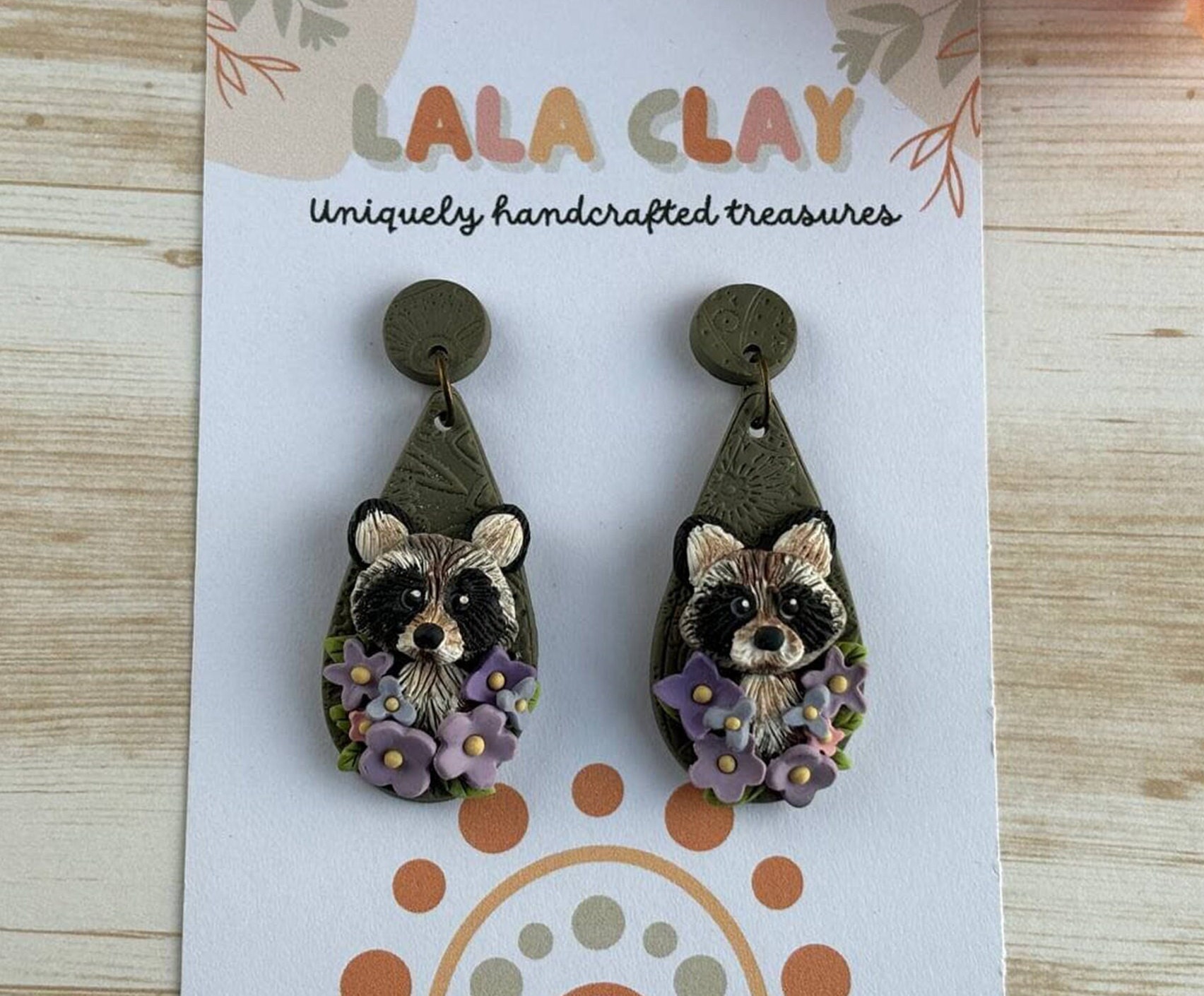 Polymer Clay Raccoon Earrings, Funny Unique Animal Jewelry, Handmade ...