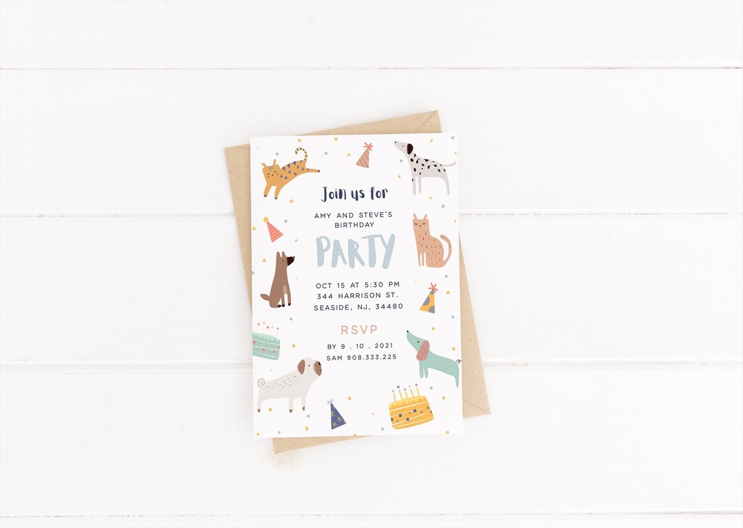 Dog Party Invite, Kids Party Invitation, Kids Party Invite, Dog Party ...