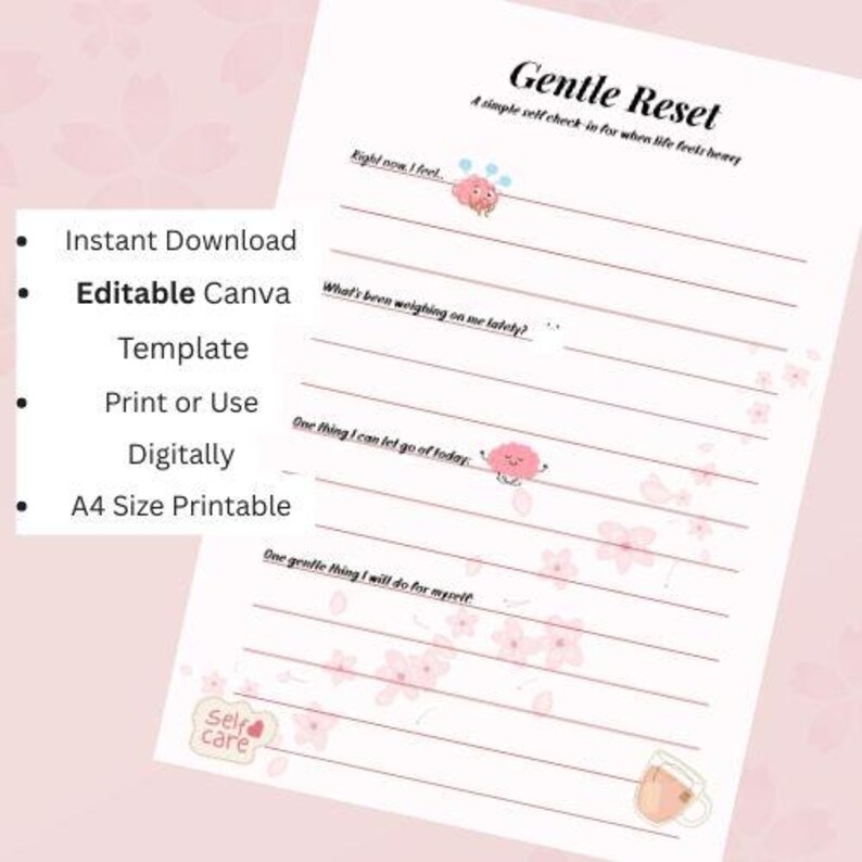 Gentle Reset – A Simple Self Check-in Printable & Editable Canva ...