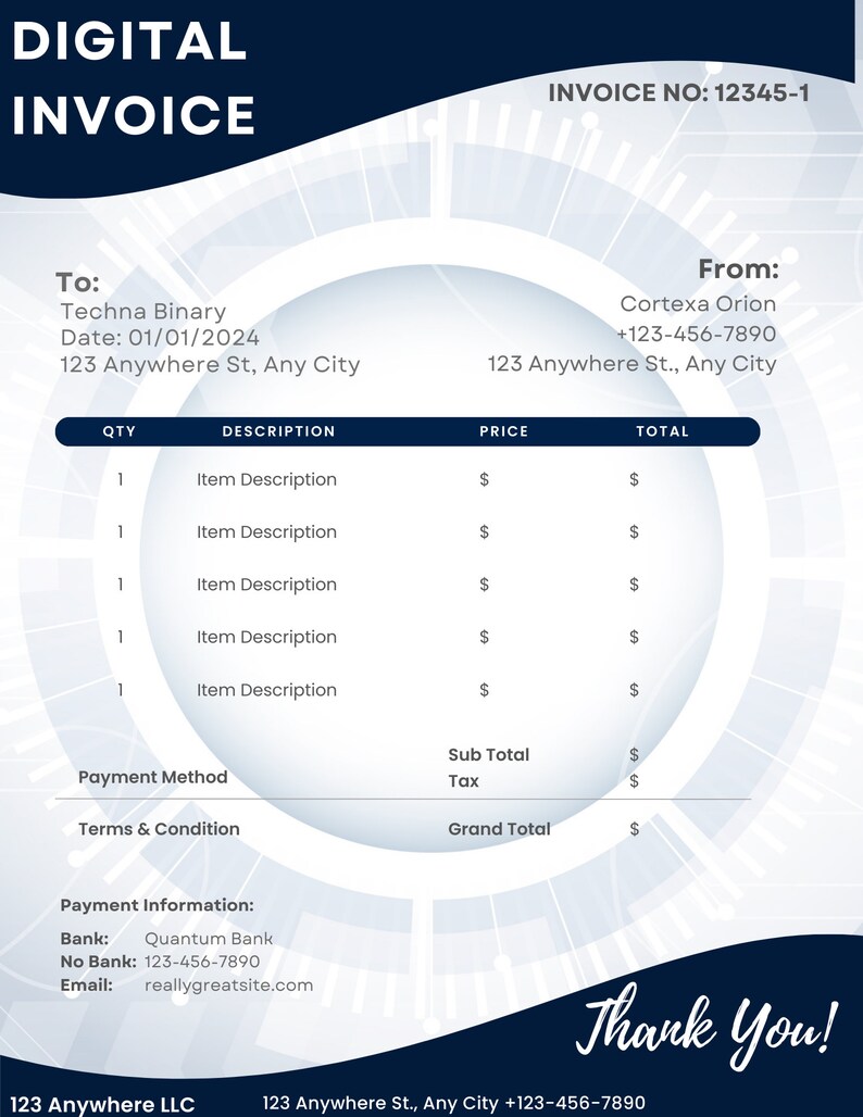 Technology Themed Invoice, AI Themed Invoice, Canva Template, Tech ...
