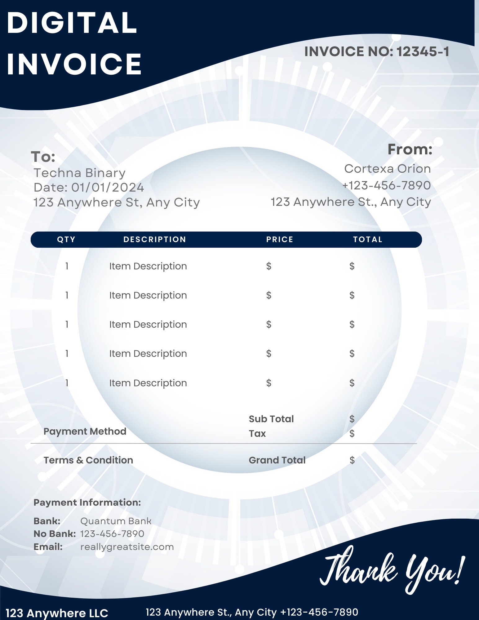 Technology Themed Invoice, AI Themed Invoice, Canva Template, Tech ...
