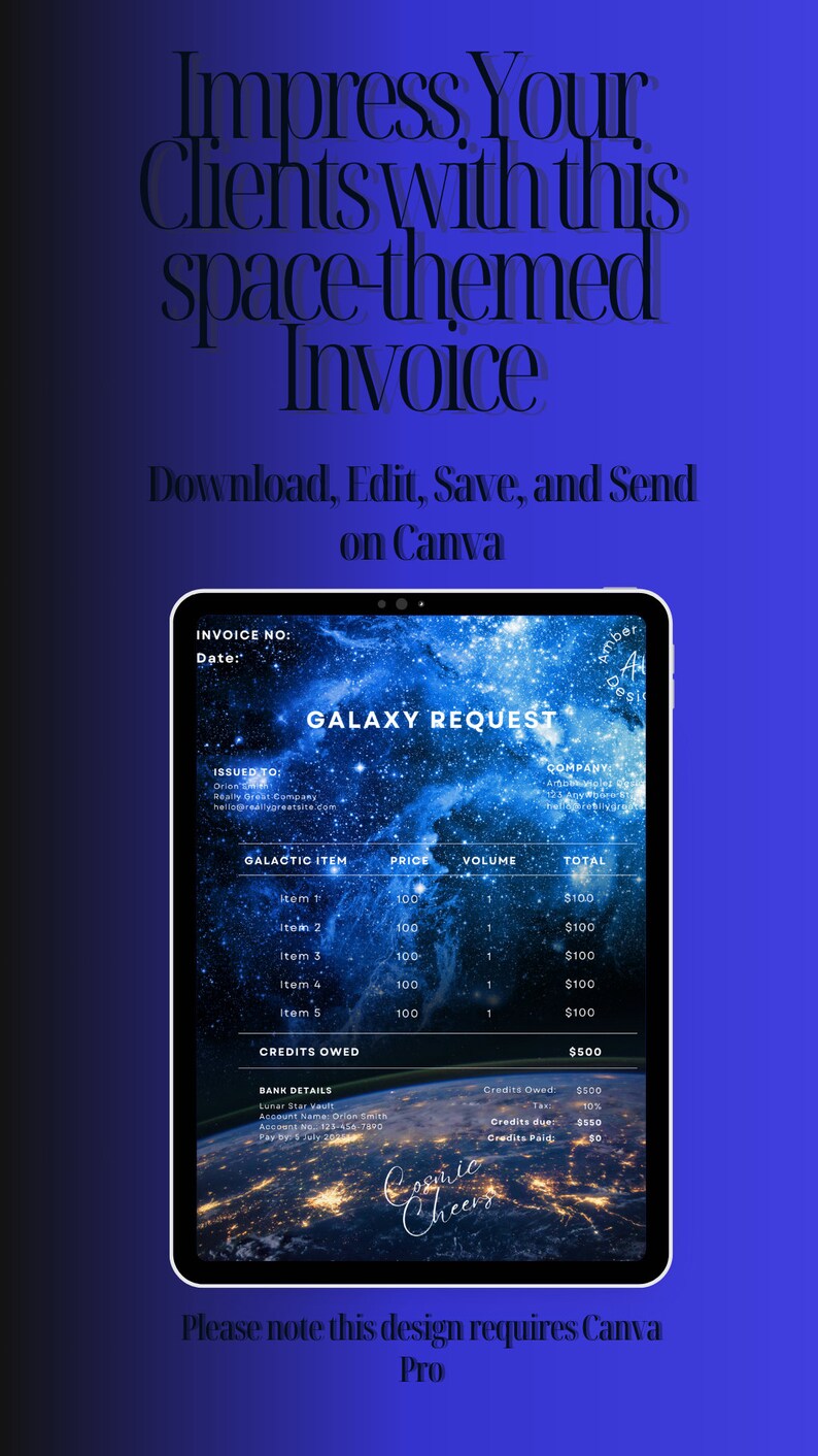 Galaxy Request Invoice, Space Themed Invoice, Canva Pro Template ...
