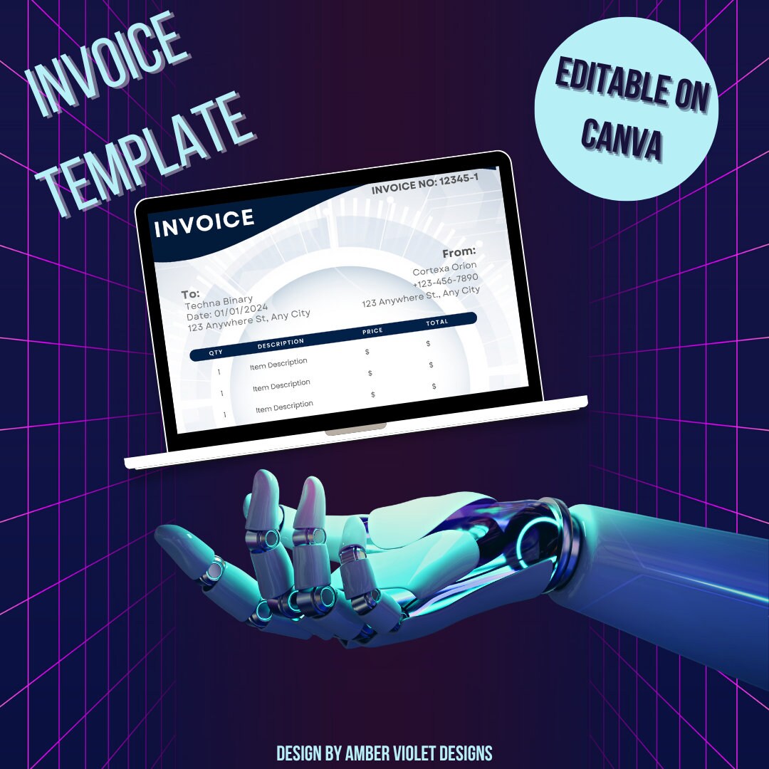 Technology Themed Invoice, AI Themed Invoice, Canva Template, Tech ...