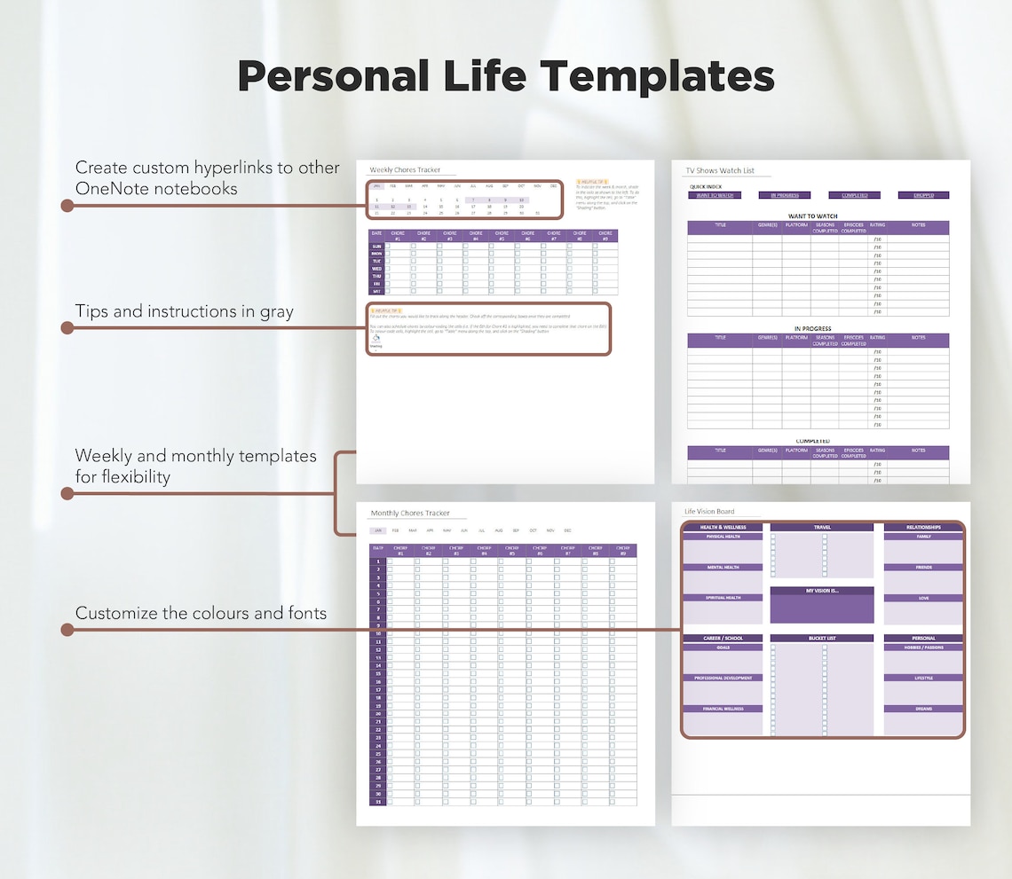 Productivity Planner & Life Planner Onenote Templates Pack - Etsy