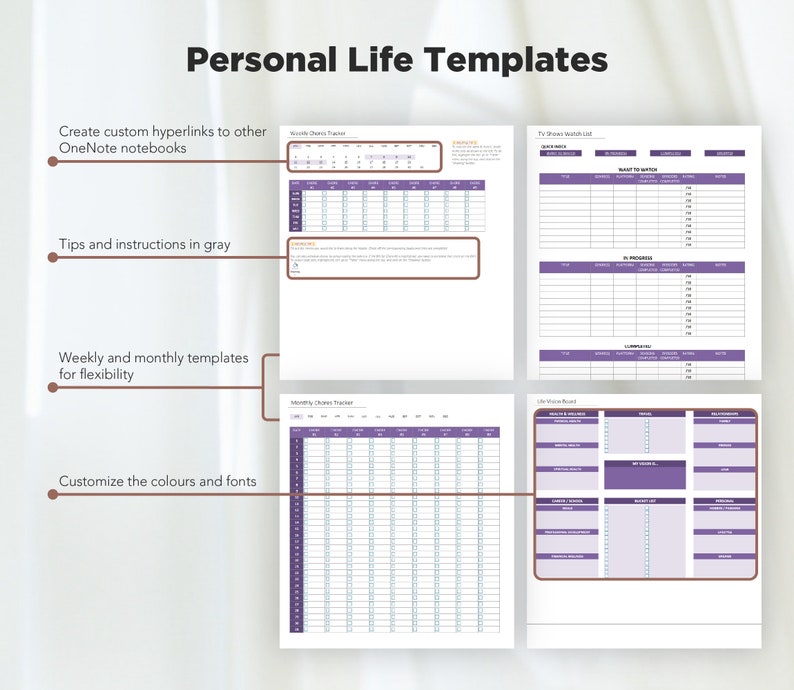 Productivity Planner & Life Planner Onenote Templates Pack - Etsy