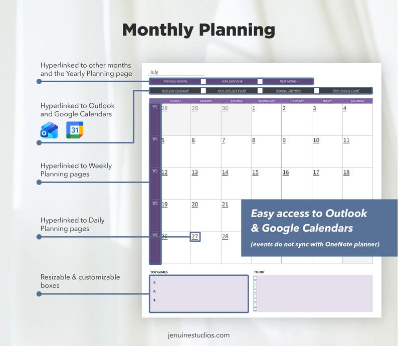 Onenote Planner 2026 | Onenote Template Calendar, Hyperlinked Digital ...