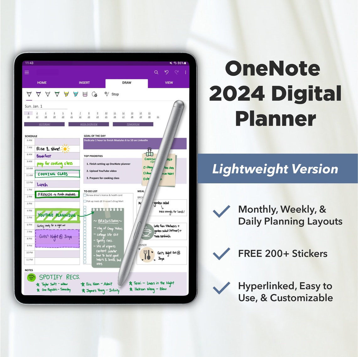 OneNote Digital Planner 2024, OneNote Planner, Plantilla de una nota ...
