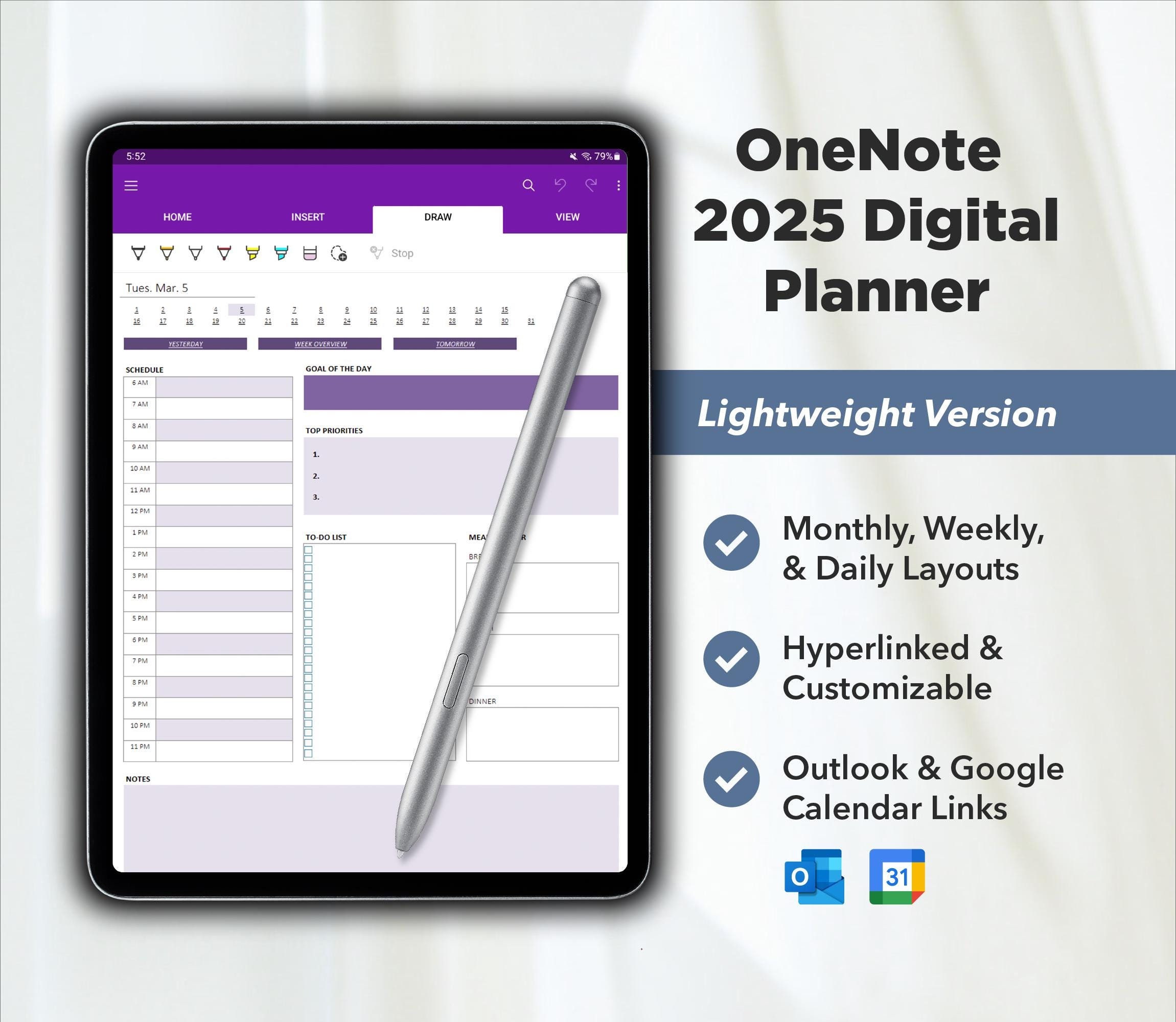 Onenote Digital Planner 2025, Onenote Planner, One Note Template ...