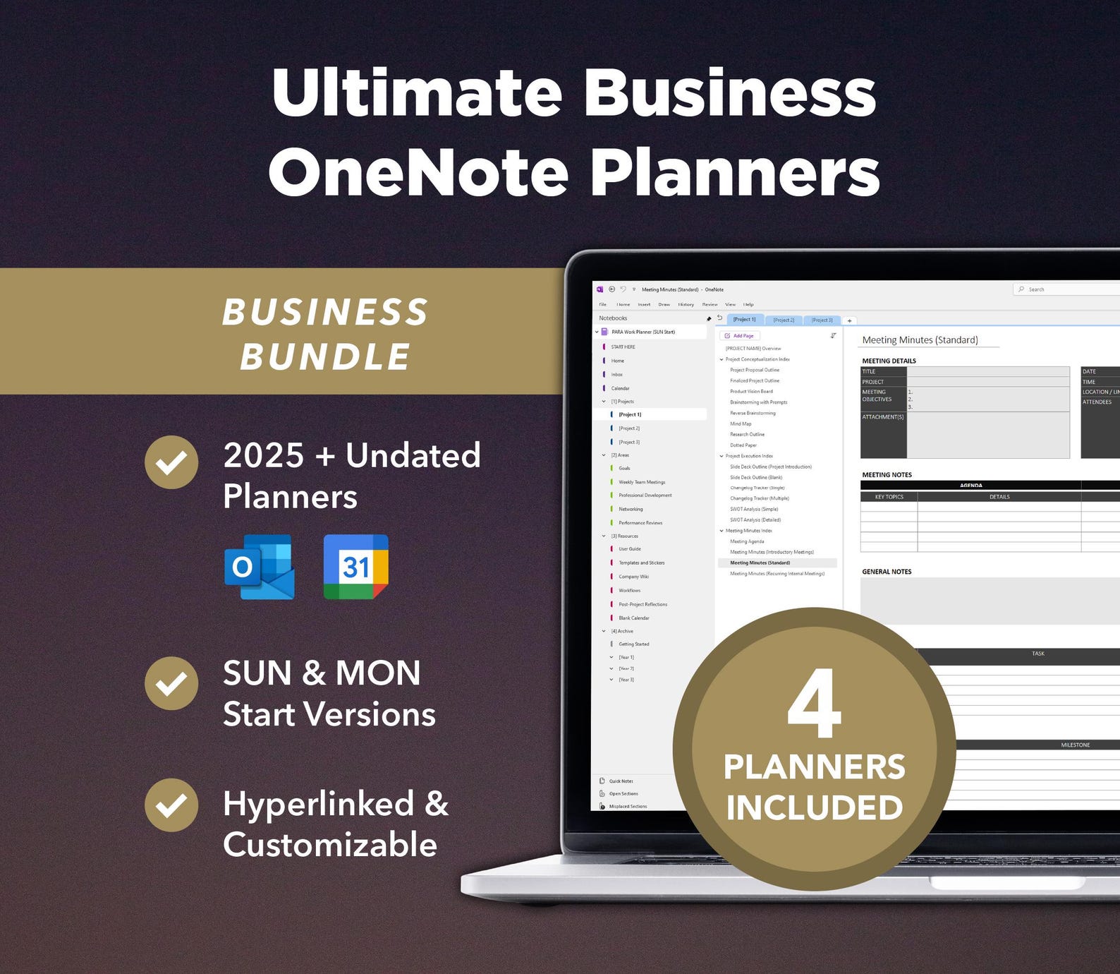 Ultimate Business Onenote Planners 2025 Bundle for Professionals, SUN ...