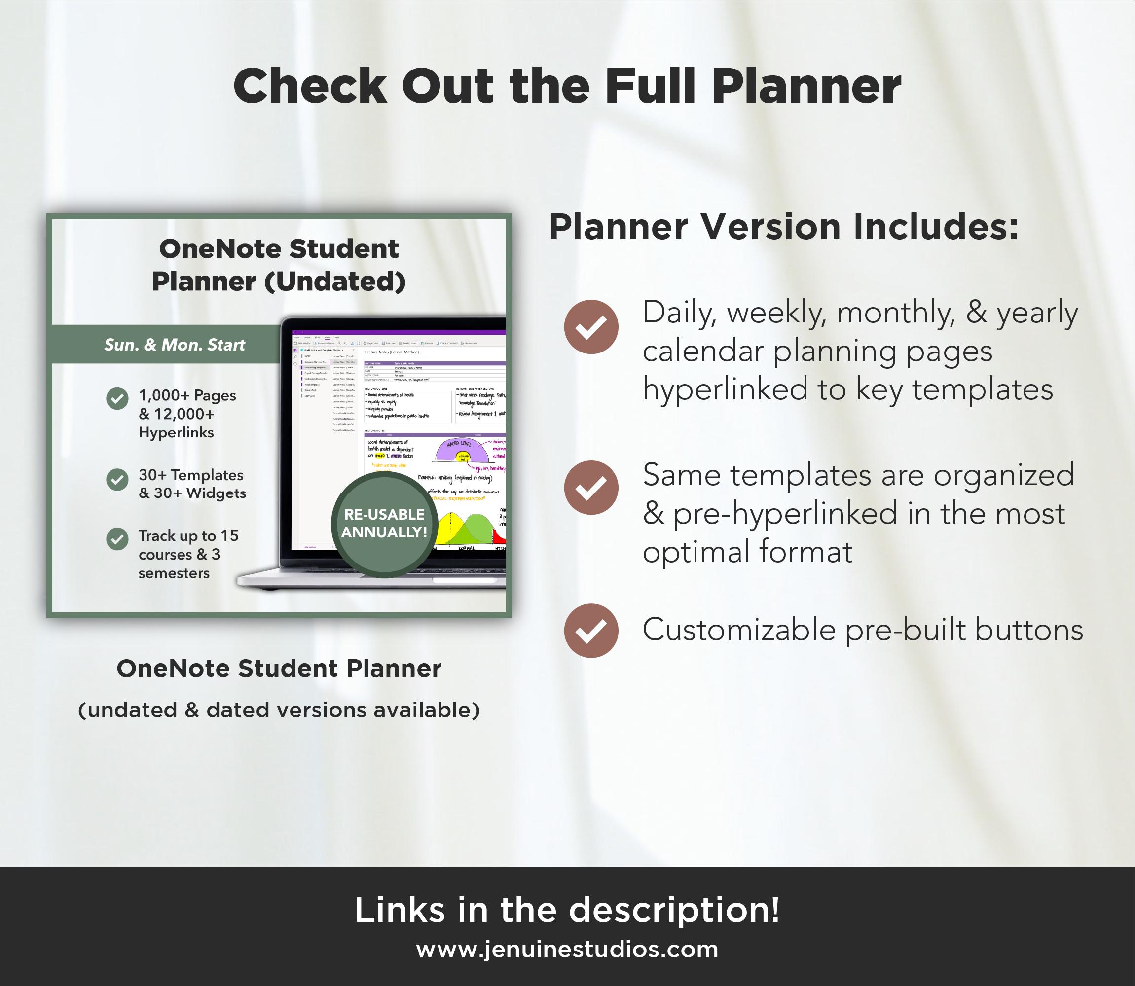 Student Planner Onenote Templates Pack, One Note Academic Templates ...