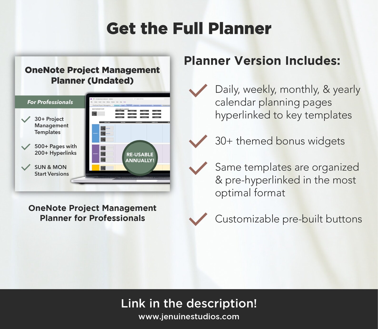 Project Management Onenote Templates Pack Business Planner - Etsy