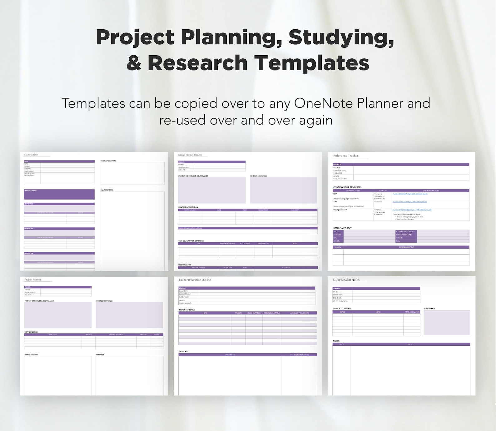 Student Planner Onenote Templates Pack, One Note Academic Templates ...