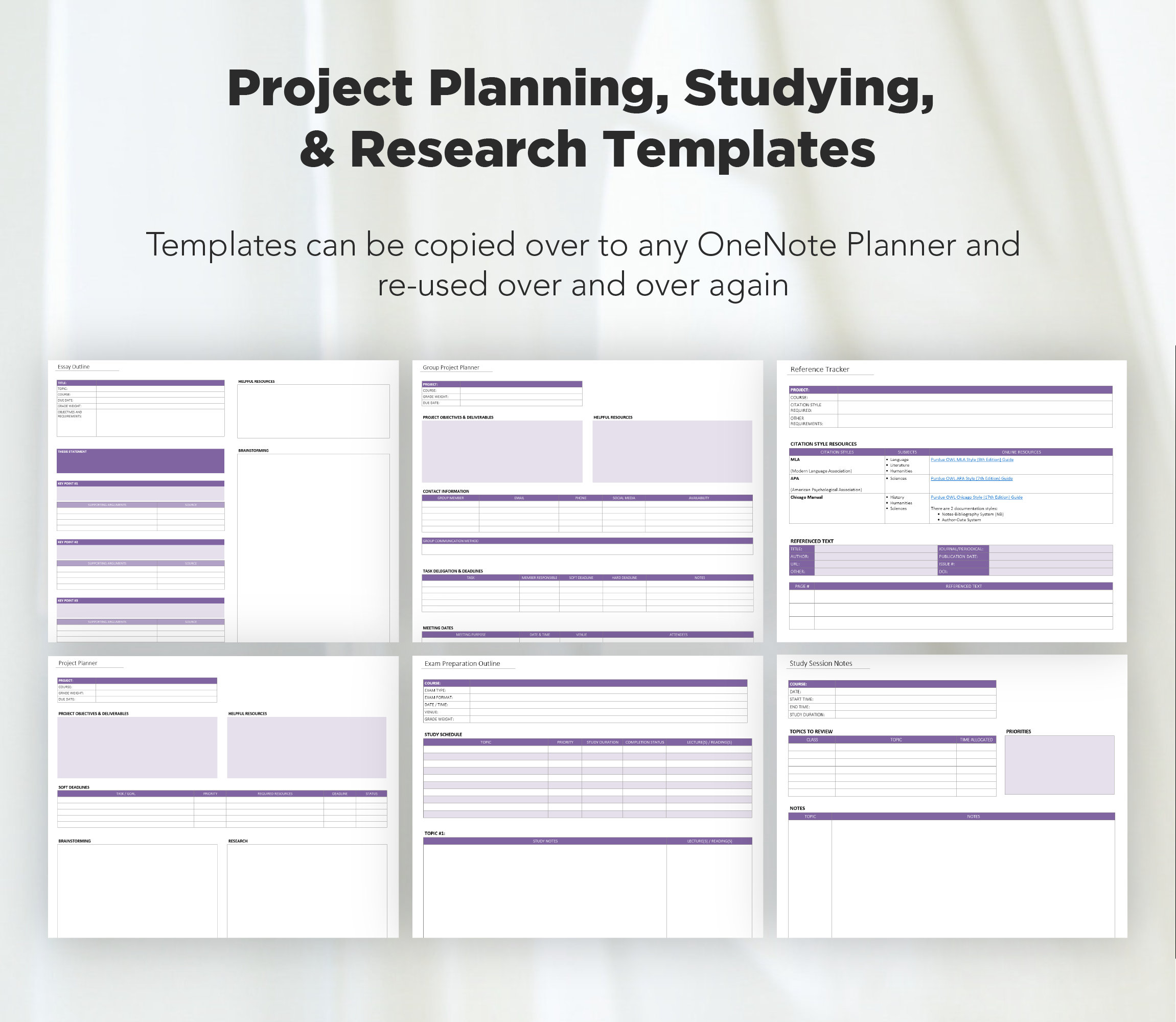Student Planner Onenote Templates Pack, One Note Academic Templates ...