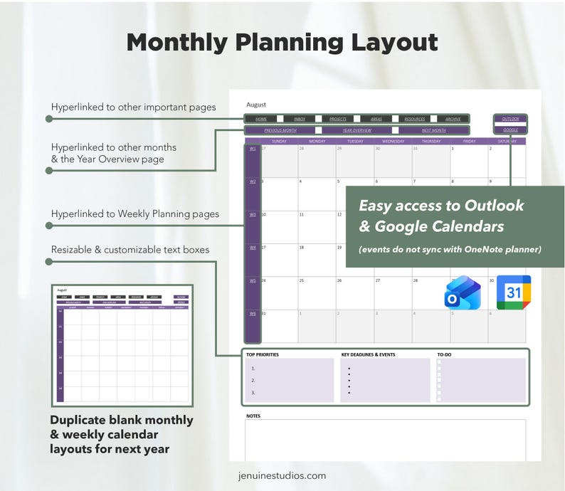 PARA Work Onenote Planner 2026 for Professionals | SUN/MON Start ...
