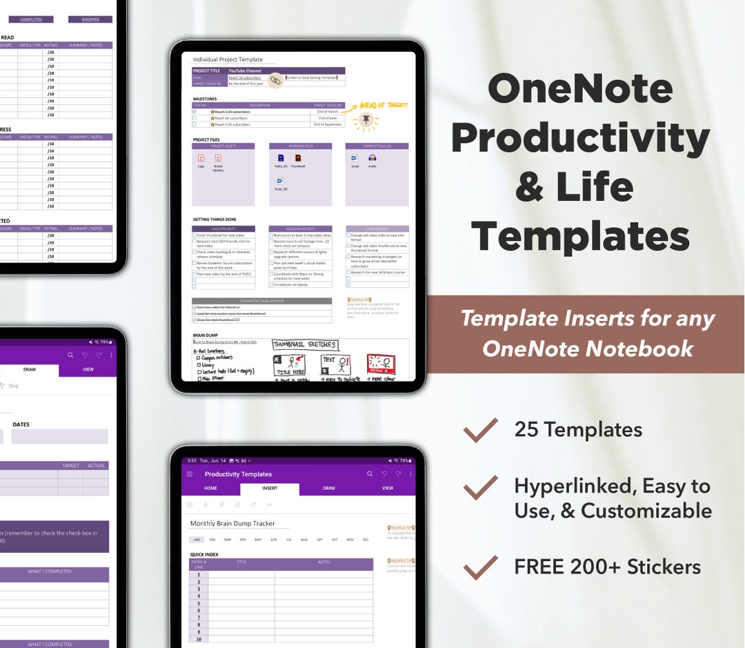 Productivity Planner & Life Planner Onenote Templates Pack, One Note ...