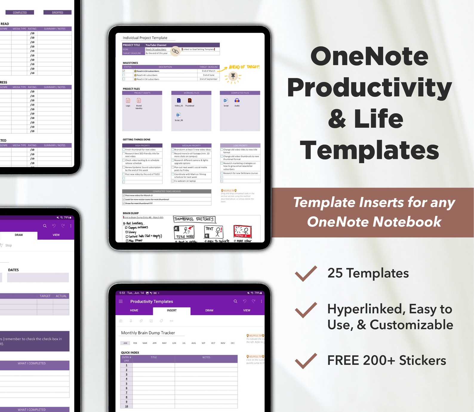 Productivity Planner & Life Planner Onenote Templates Pack, One Note ...