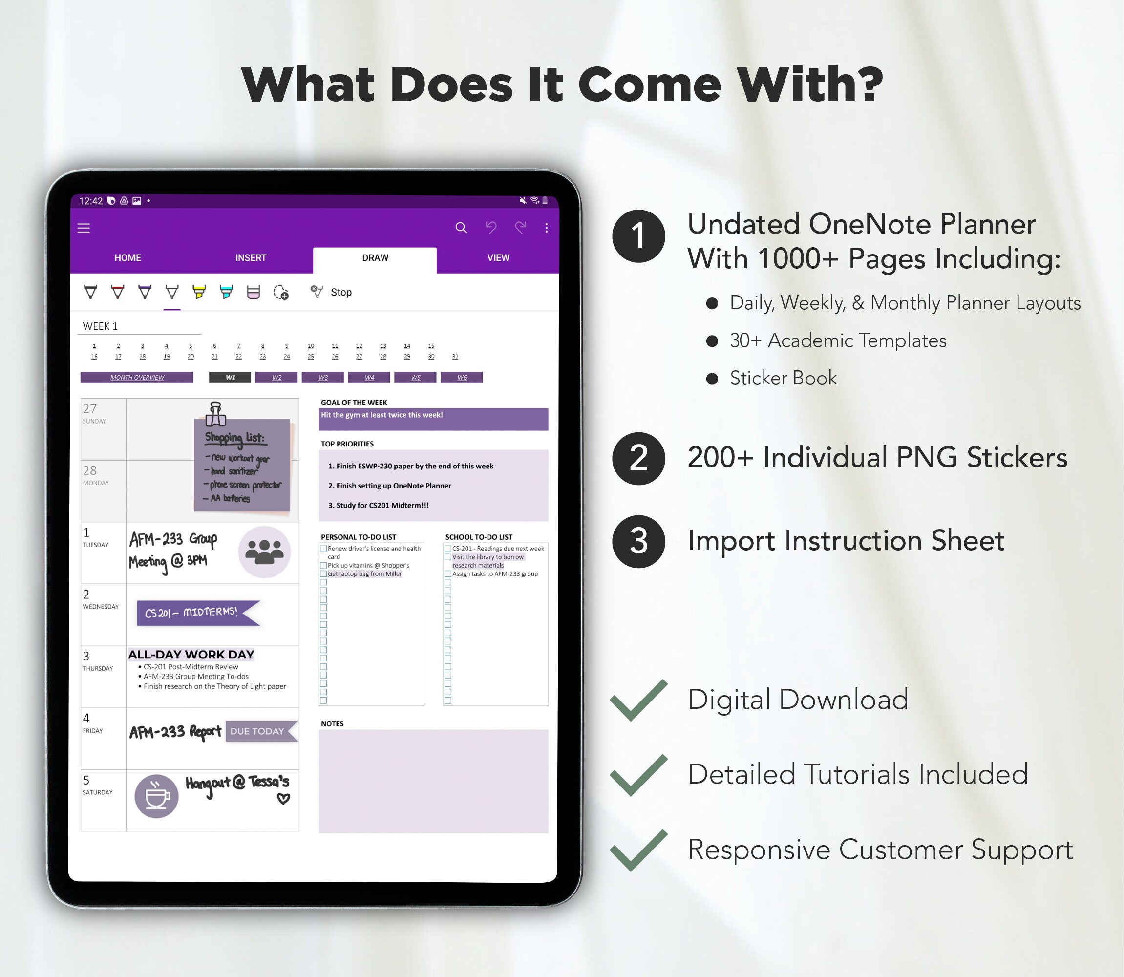 Onenote Student Digital Planner Undated SUN MON Start - Etsy