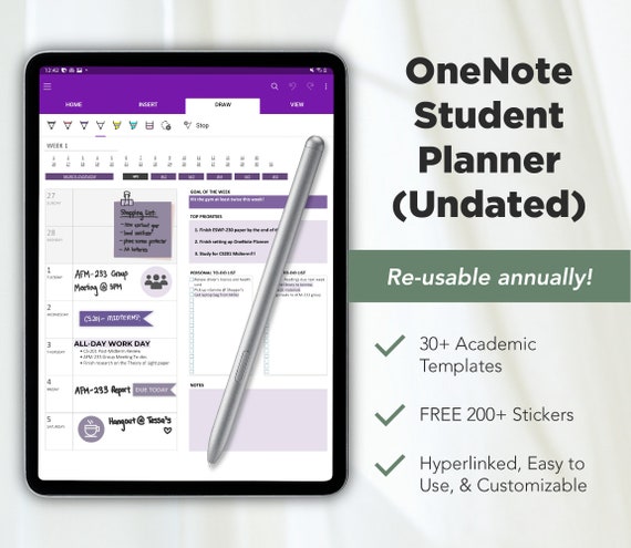 Onenote Student Digital Planner Undated Academic Planner | Etsy