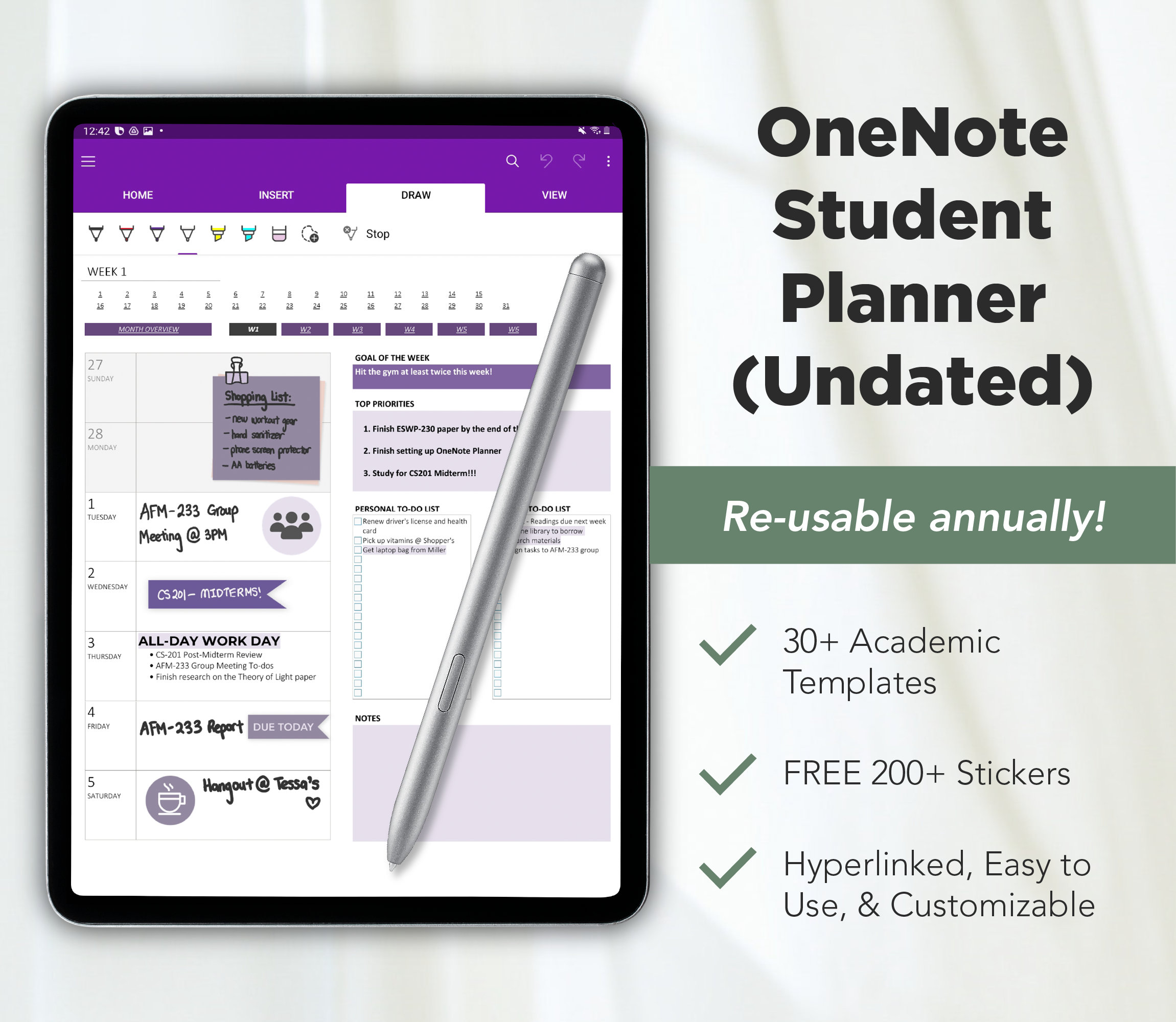 Onenote Student Digital Planner Undated Academic Planner - Etsy Canada