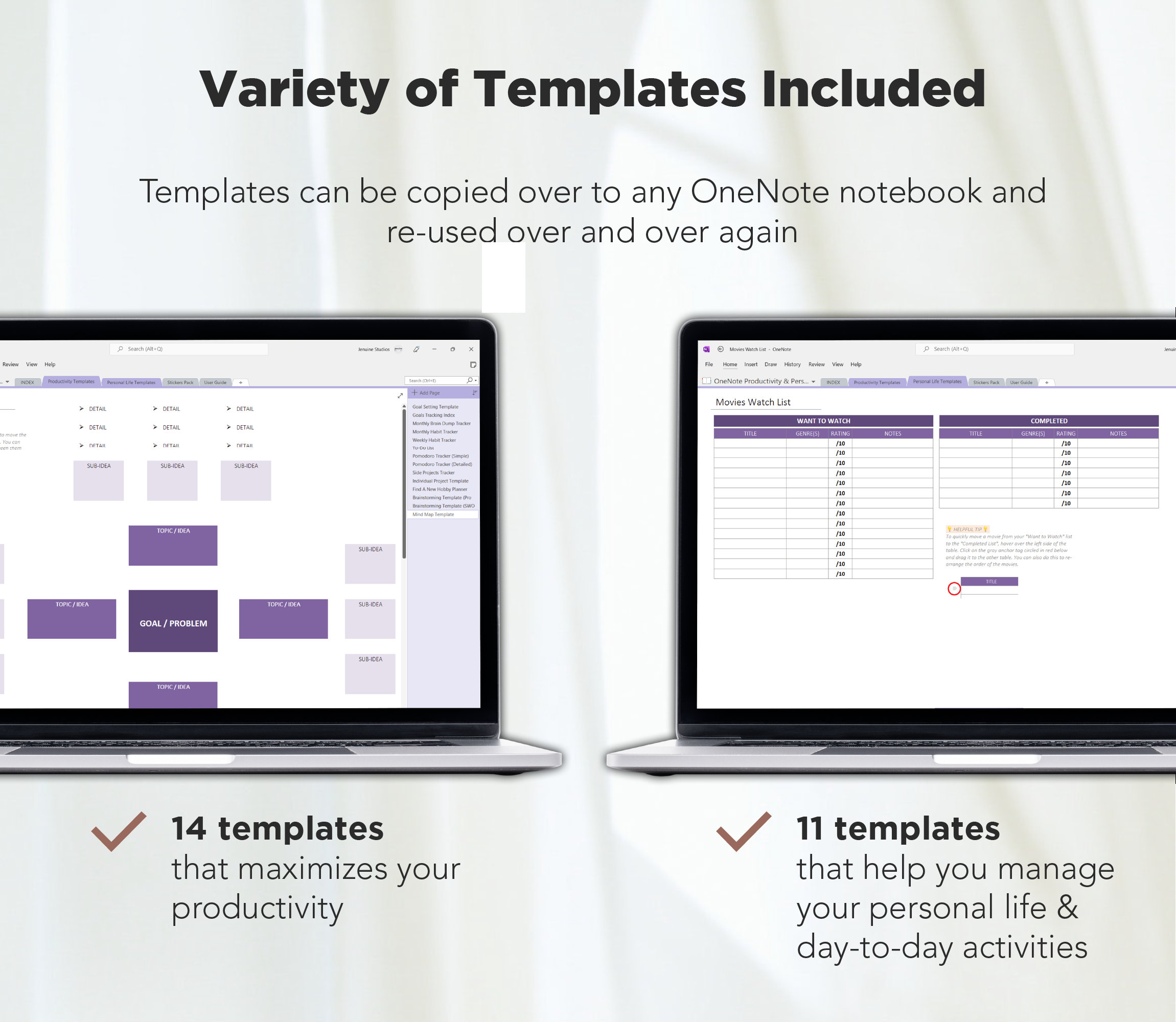 Productivity Planner & Life Planner Onenote Templates Pack - Etsy