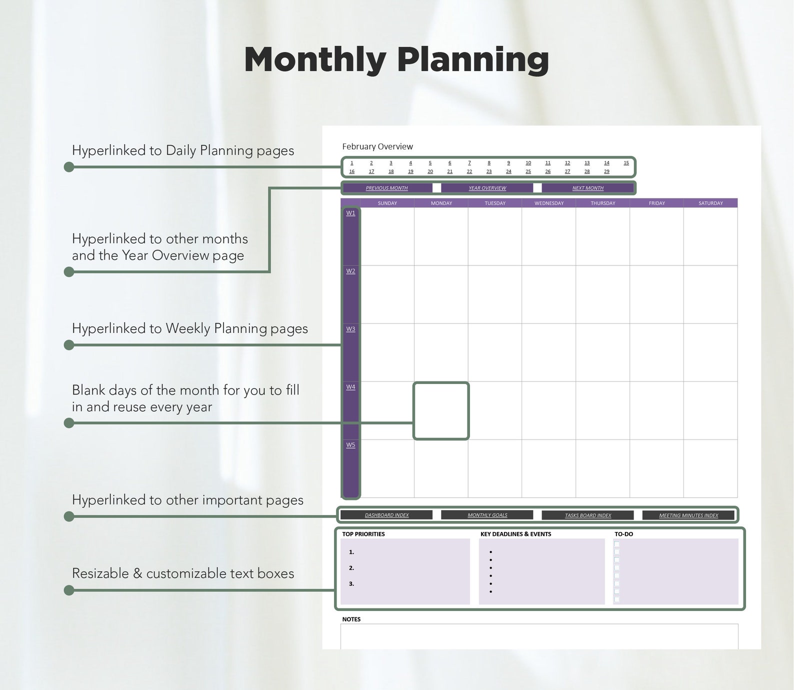 Project Management Onenote Digital Planner undated SUNMON Start ...