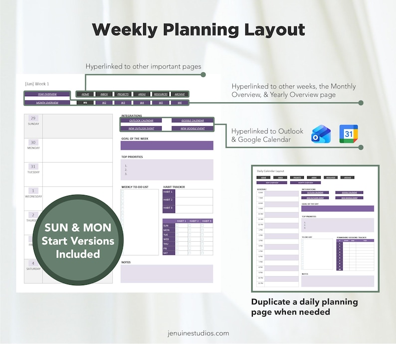 PARA Work Onenote Planner 2026 for Professionals | SUN/MON Start ...