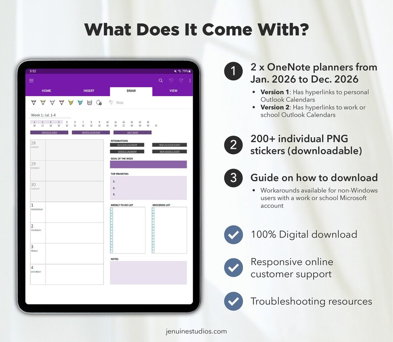 Onenote Planner 2026 | Onenote Template Calendar, Hyperlinked Digital ...