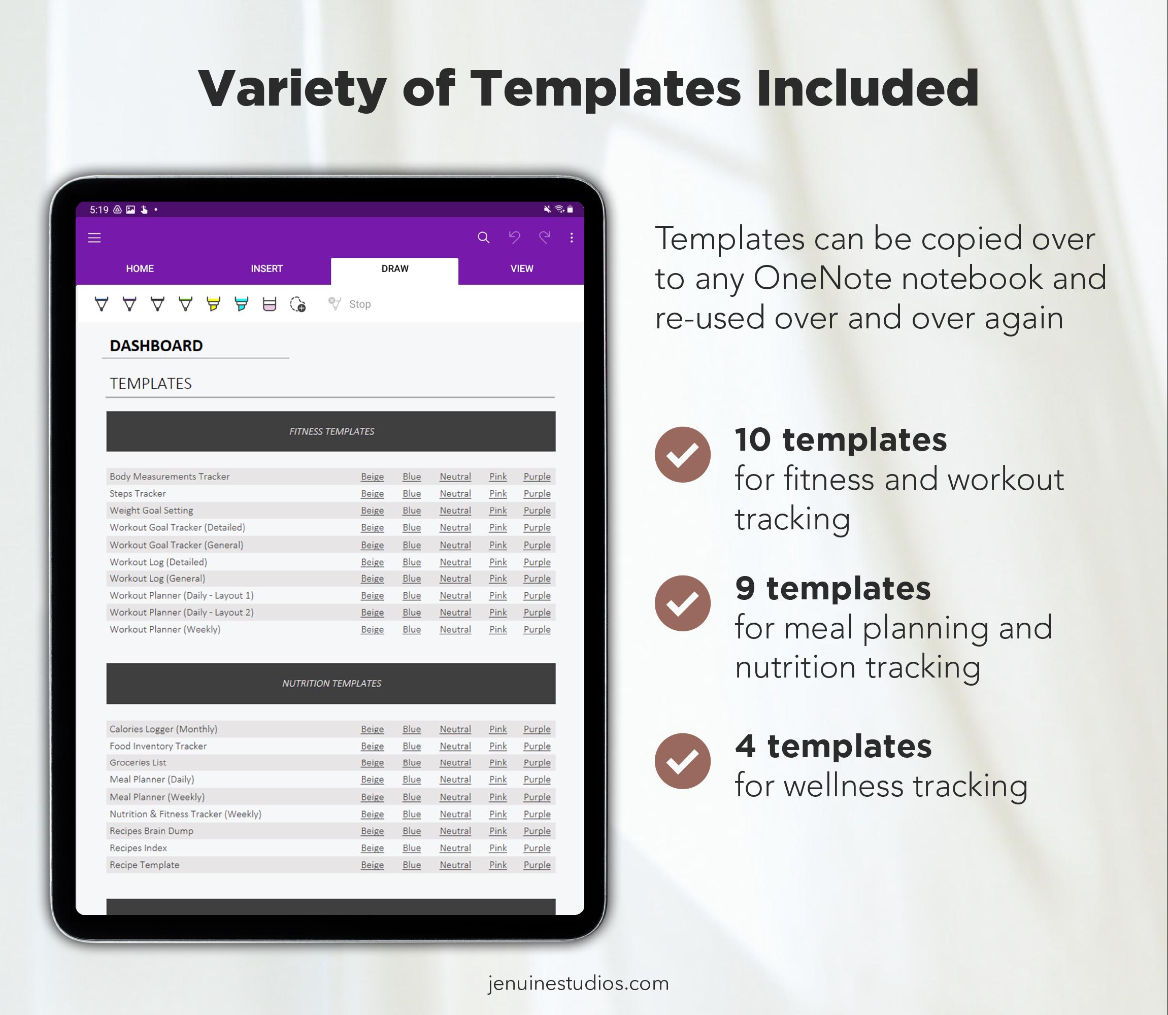Fitness and Nutrition Onenote Templates | Meal Planner, Workout Planner ...