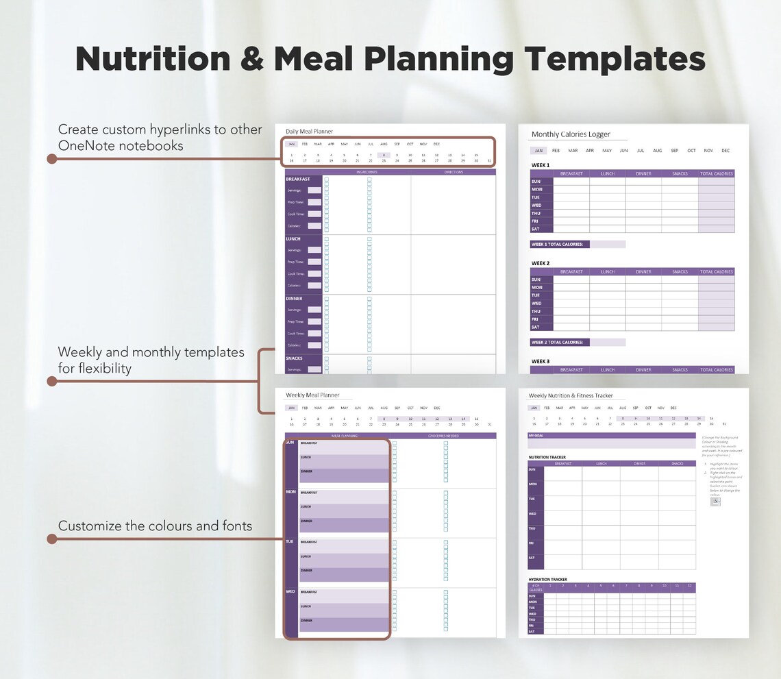 Weight Loss Tracker Onenote Templates Meal Planner Templates - Etsy